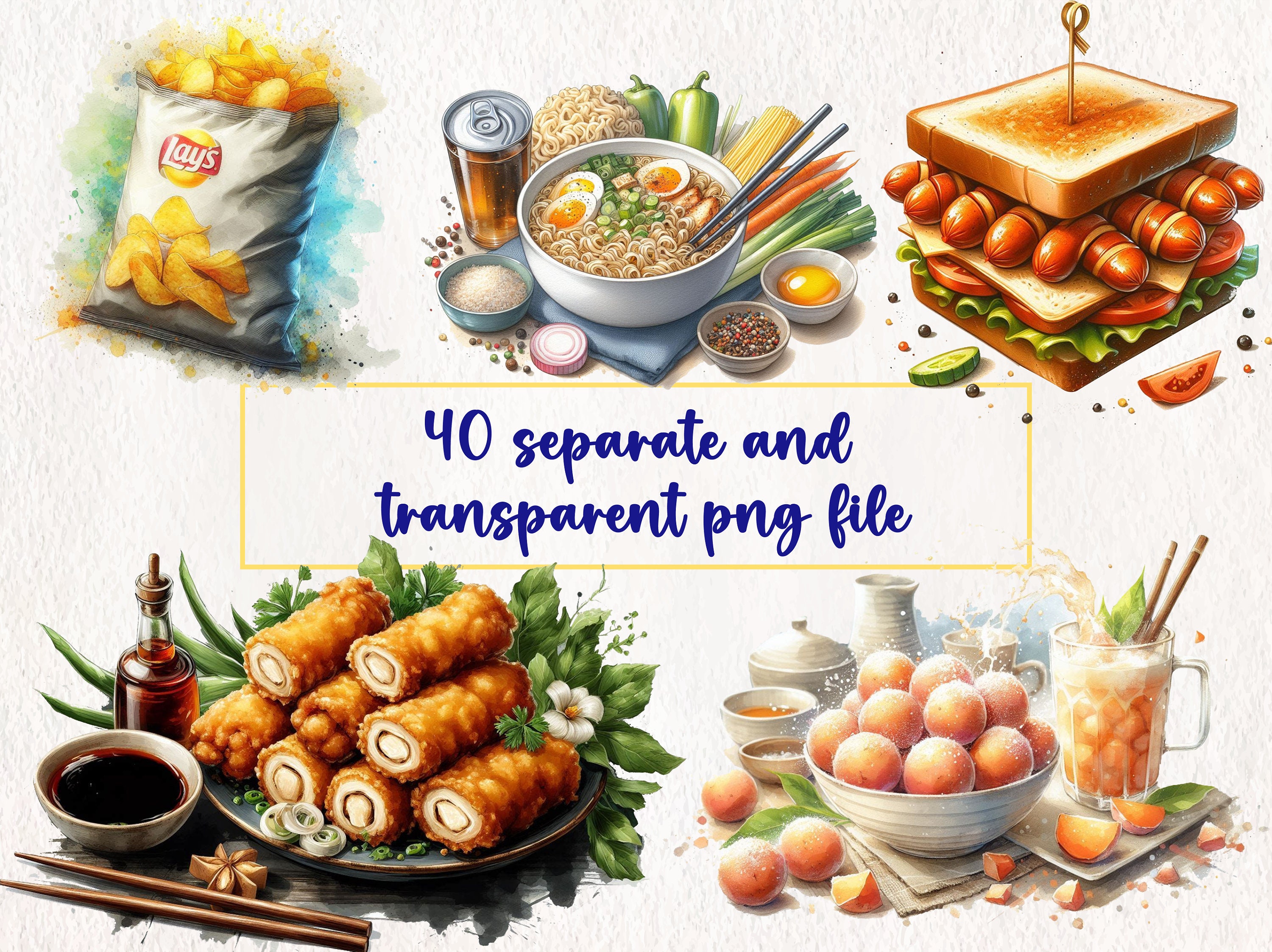 Watercolor Fast Food Clipart | Delicious Digital Art for Crafts, Menus ...