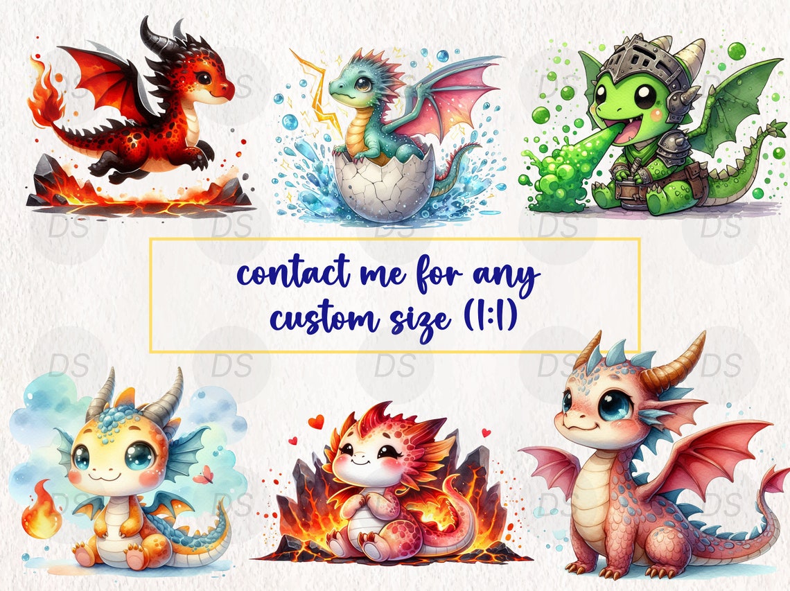 Watercolor Dragons Clipart – 40 PNG Set - Etsy