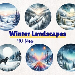 Watercolor Winter Landscapes Clipart, Hand-painted Snowy Scenes ...