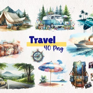 Watercolor Travel Clipart | Commercial Use PNG Files | Instant Download ...