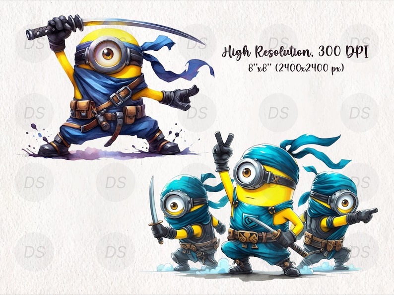 Watercolor Minion Ninja Clipart | Cute Ninja Characters, Digital ...