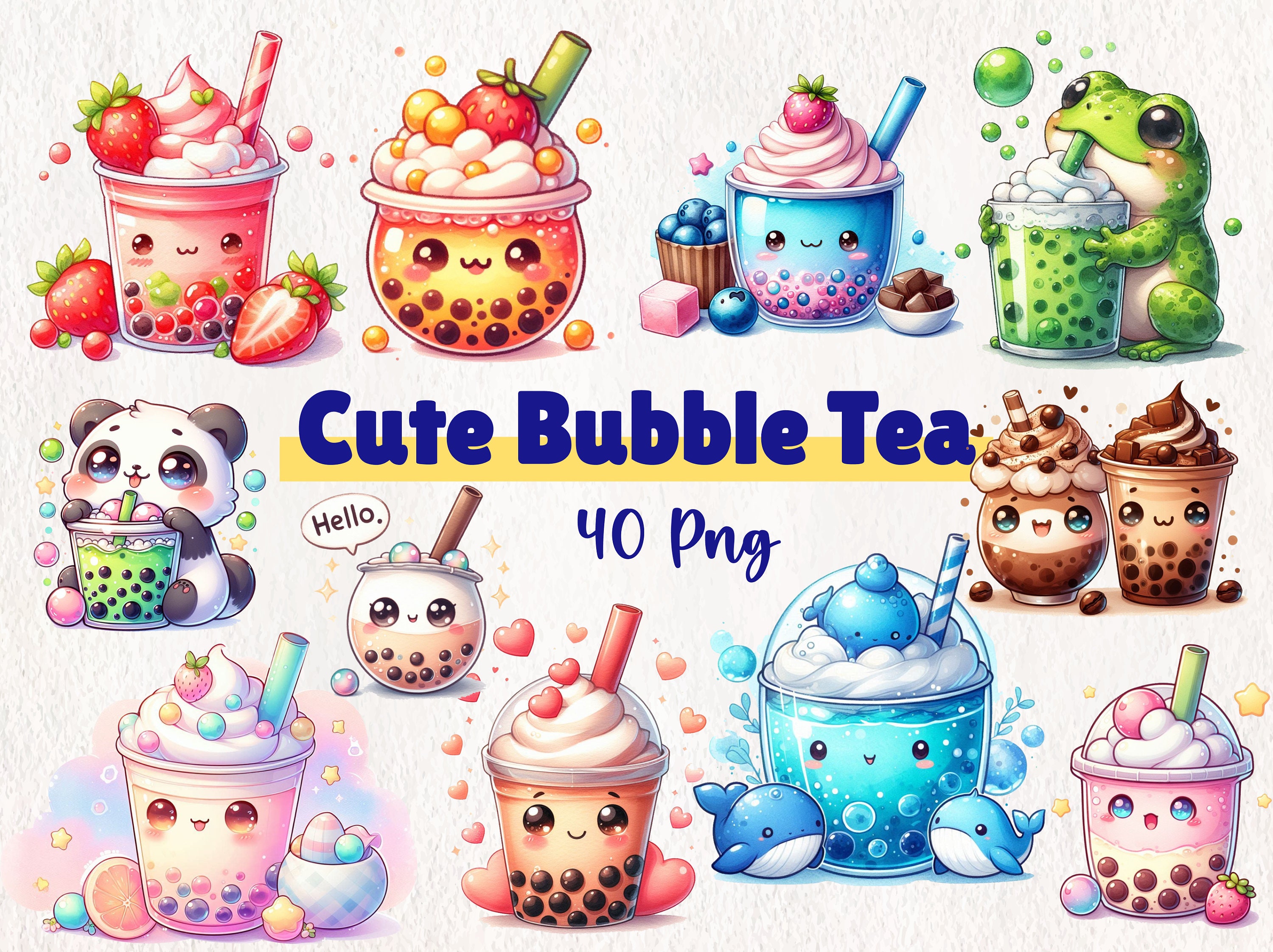 Watercolor Cute Bubble Tea Clipart | Commercial Use PNG Files | DIY ...