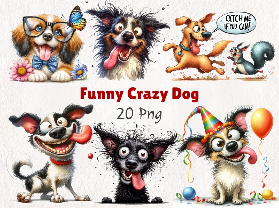 Watercolor Funny Crazy Dog Clipart | Hand-painted | Cute and Playful ...
