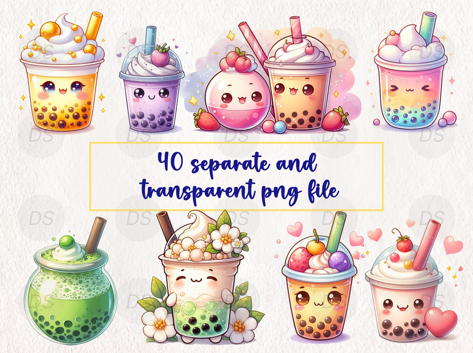 Watercolor Cute Bubble Tea Clipart | Commercial Use PNG Files | DIY ...