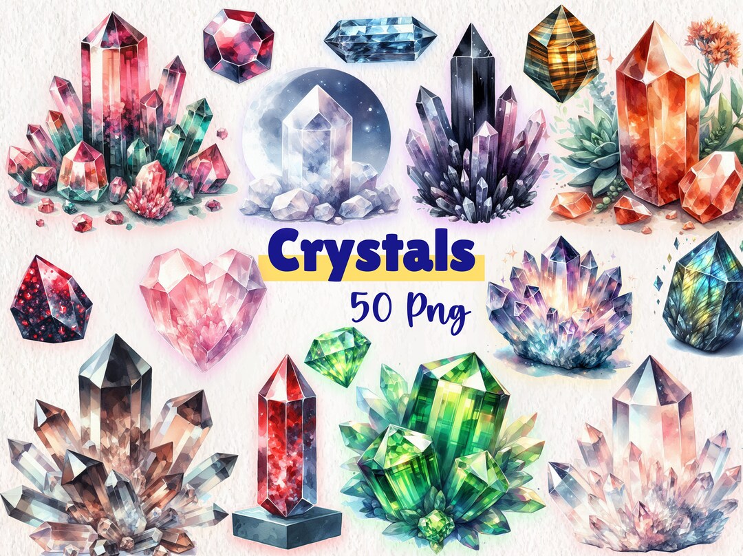 Watercolor Crystals Clipart Hand-painted Crystal Illustrations Digital ...
