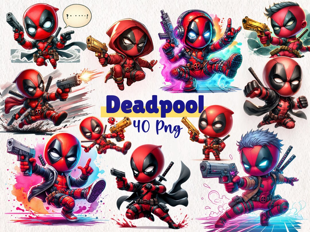 Watercolor Cute Deadpool Chibi Clipart | Quirky & Cute Digital Download ...