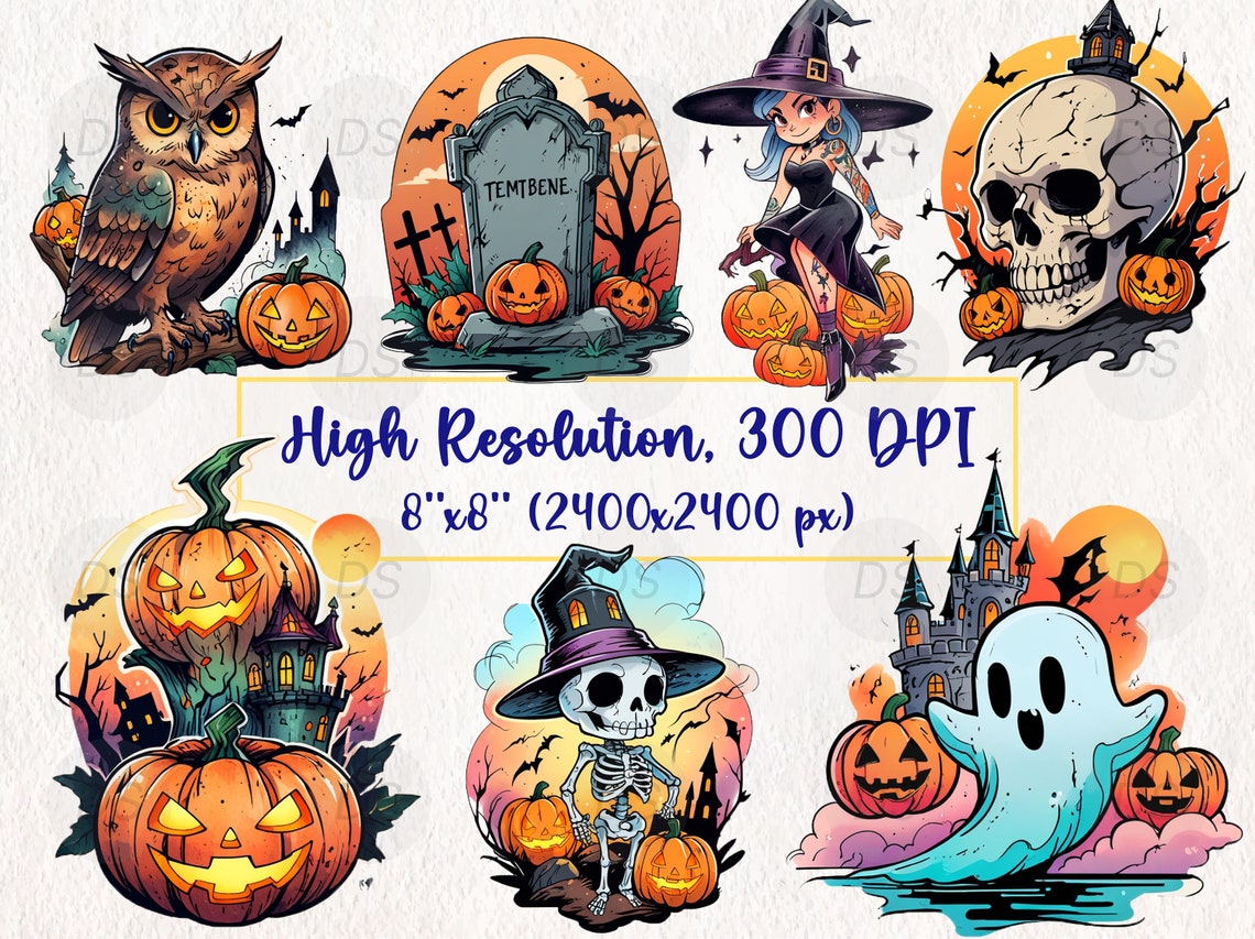 Watercolor Cute Mysterious Halloween Clipart | Adorable Spooky Elements ...