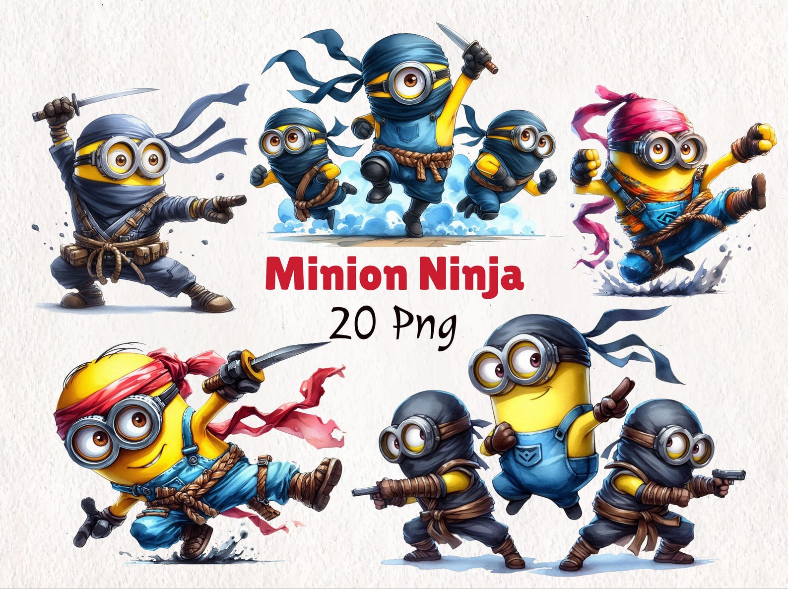 Watercolor Minion Ninja Clipart | Cute Ninja Characters, Digital Download, PNG Transparent ...