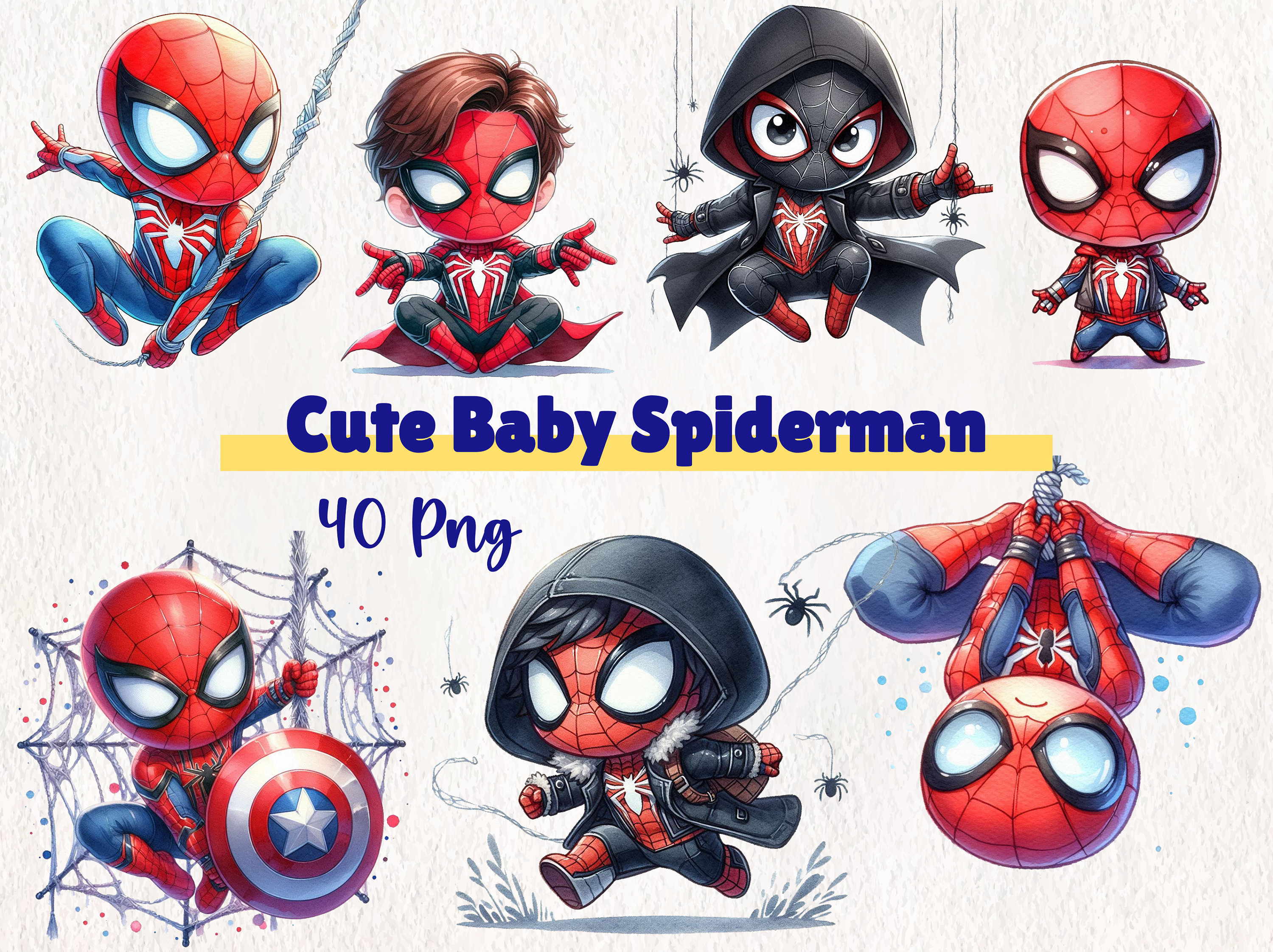 Watercolor Cute Baby Spiderman Clipart | Adorable Superhero Art for ...