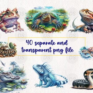 Watercolor Reptiles Clipart Commercial Use PNG Files 40 Png Instant ...