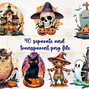 Watercolor Cute Mysterious Halloween Clipart | Adorable Spooky Elements ...