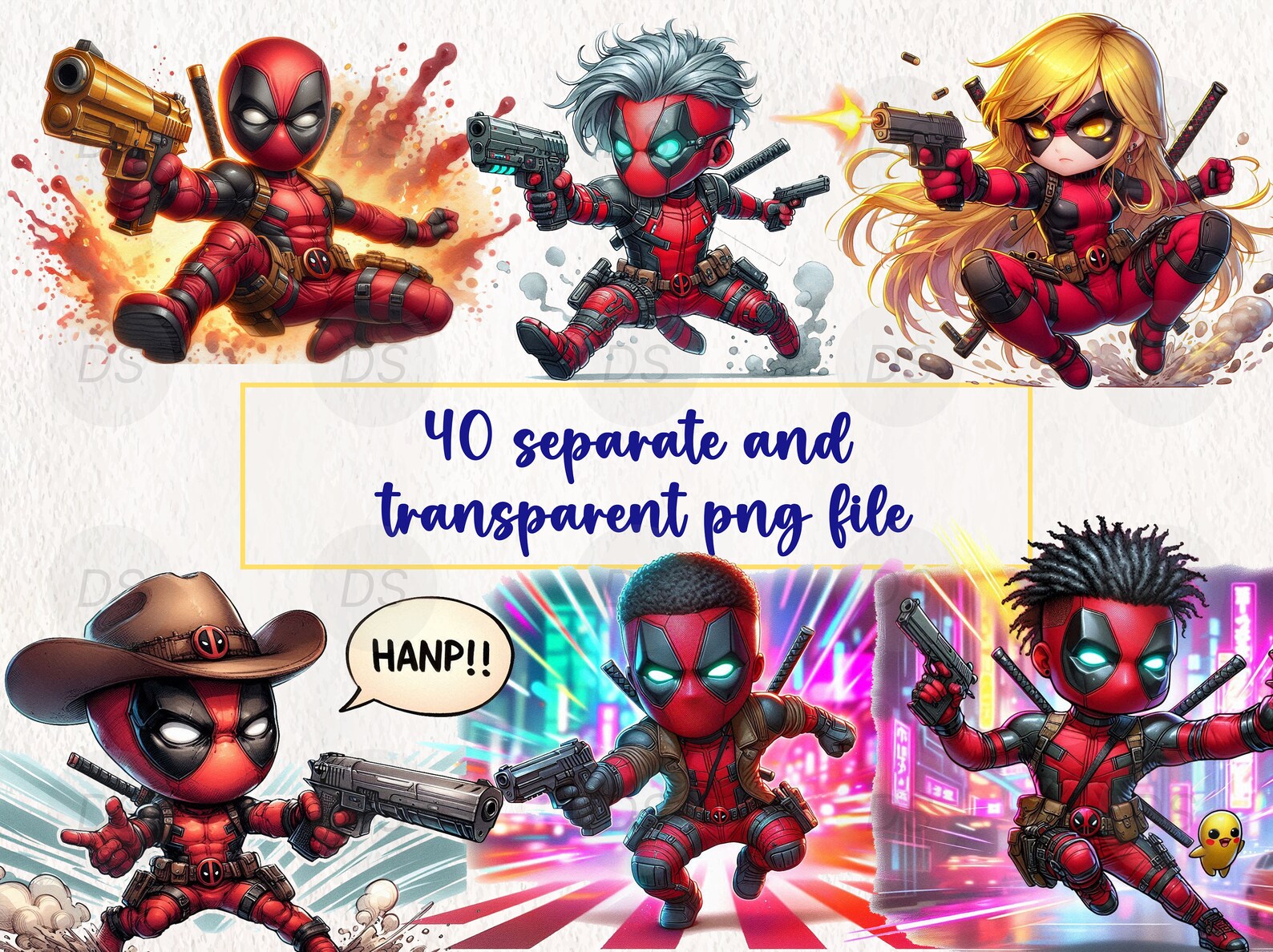 Watercolor Cute Deadpool Chibi Clipart | Quirky & Cute Digital Download ...