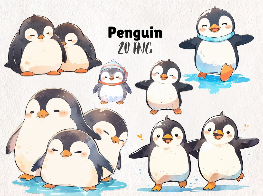 Watercolor Penguin Clipart – 20 PNG Set - Etsy