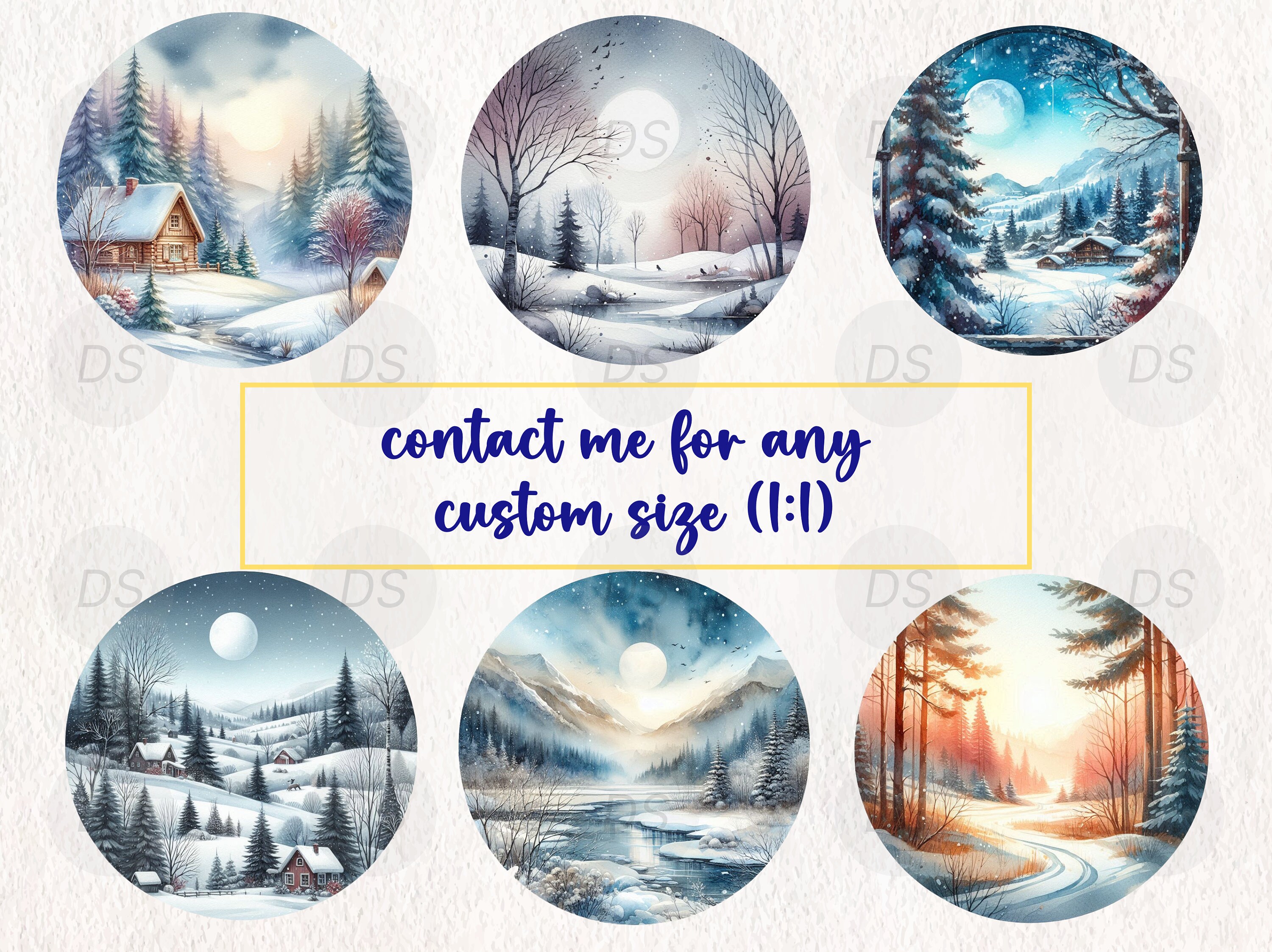 Watercolor Winter Landscapes Clipart, Hand-painted Snowy Scenes ...