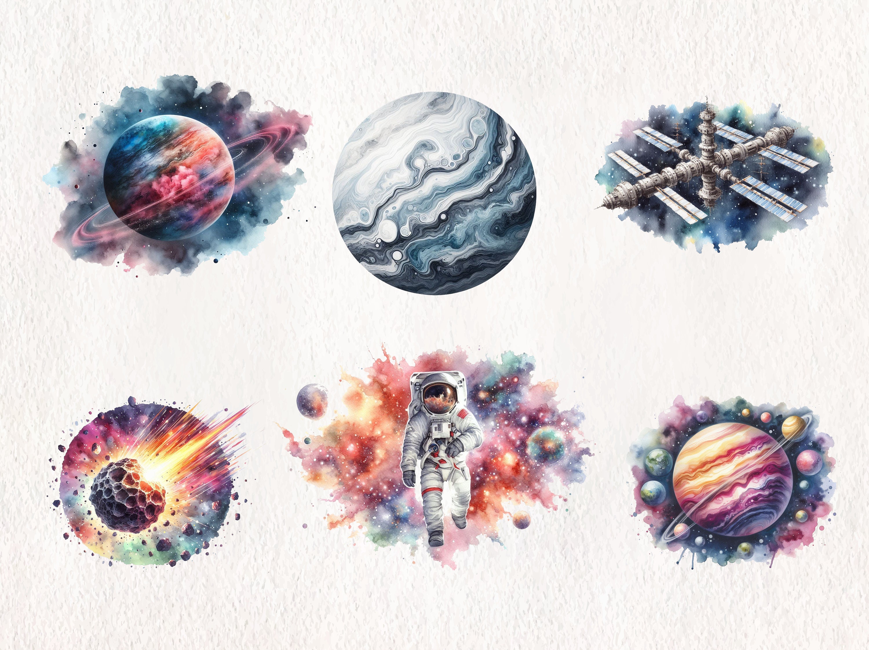 Watercolor Space Clipart | Cosmic Digital Art | Celestial Illustrations ...