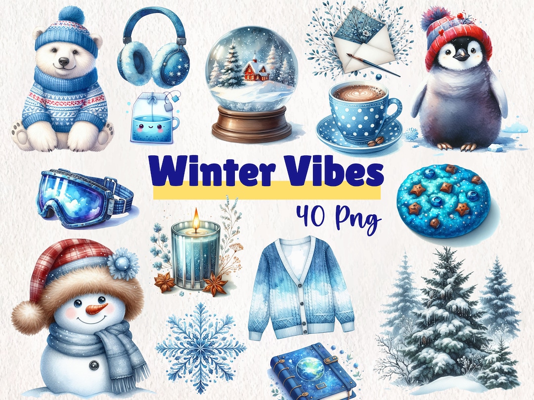 Watercolor Winter Vibes Clipart | Commercial Use PNG Files | 40 Png ...