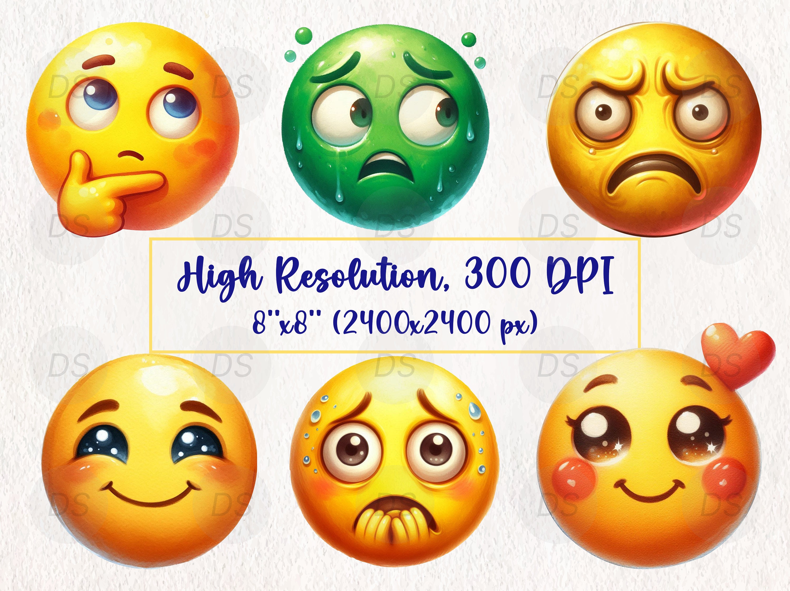 Watercolor Face Emotions Emoji Clipart | Cute Face | 40 PNG Instant ...