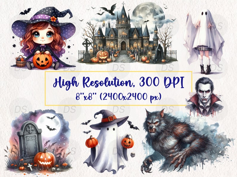 Watercolor Halloween Clipart | Spooky & Cute Digital Art for Crafts ...