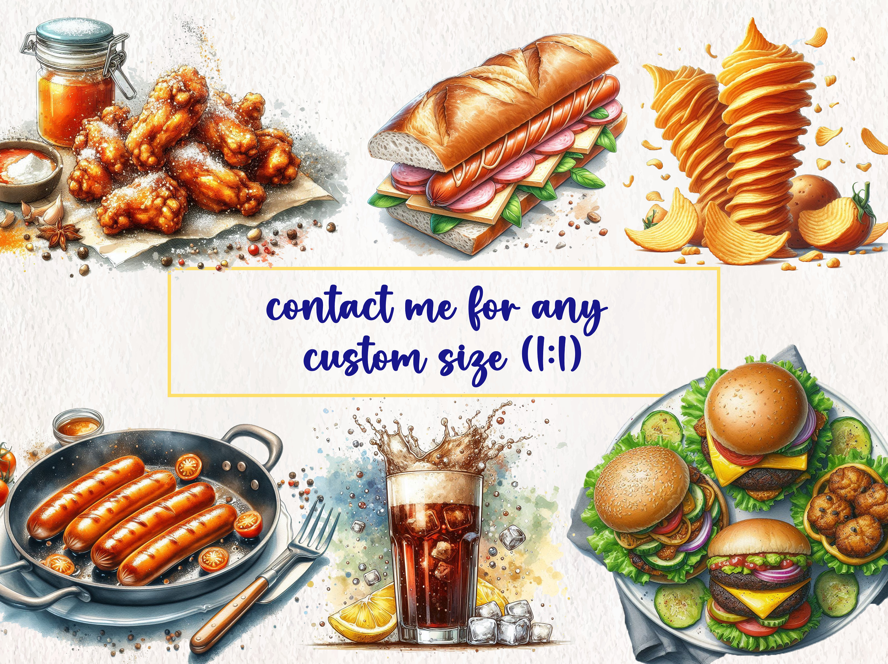Watercolor Fast Food Clipart | Delicious Digital Art for Crafts, Menus ...