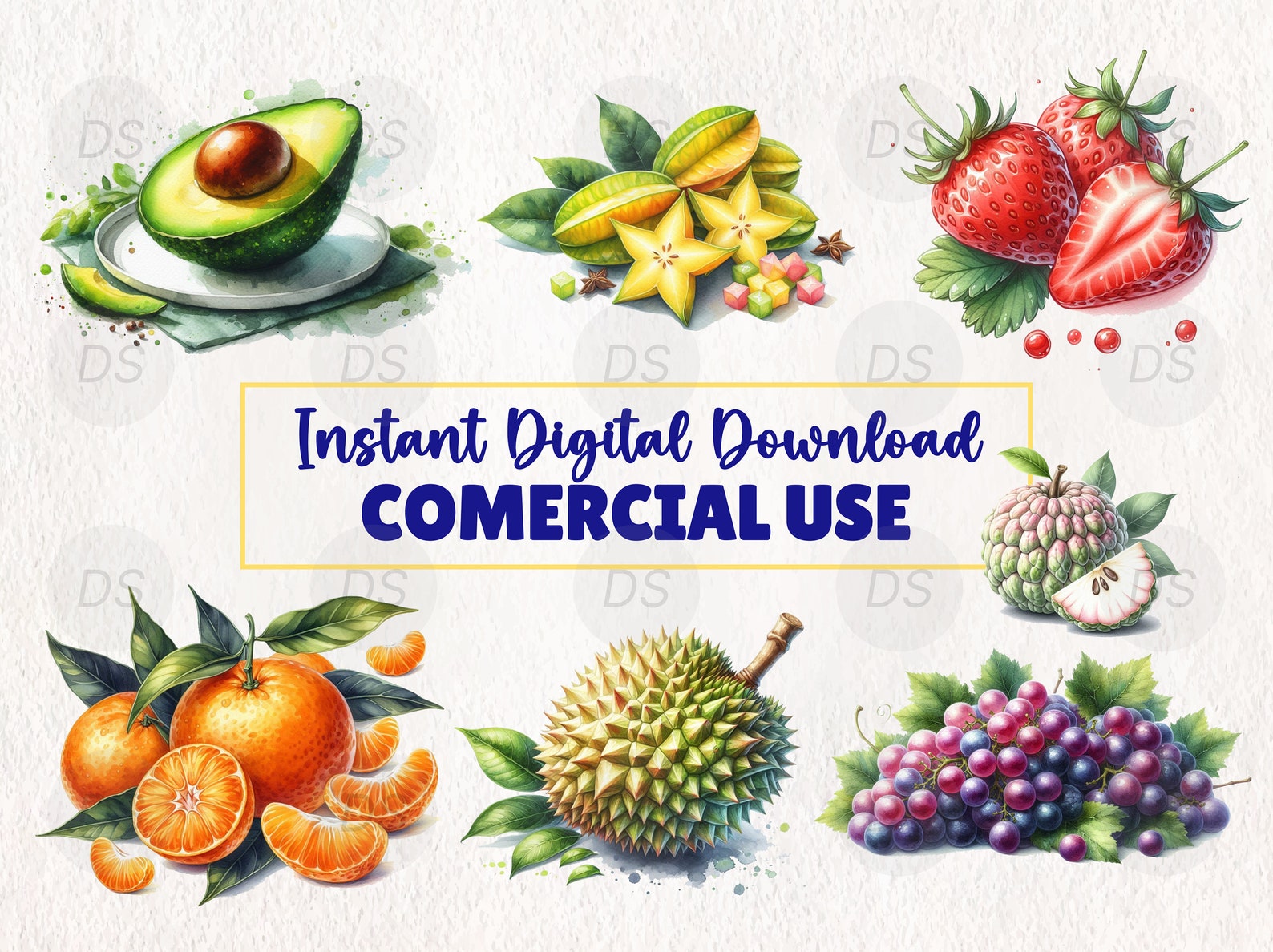 Watercolor Fruits Clipart | Commercial Use PNG Files | 40 Png Instant ...