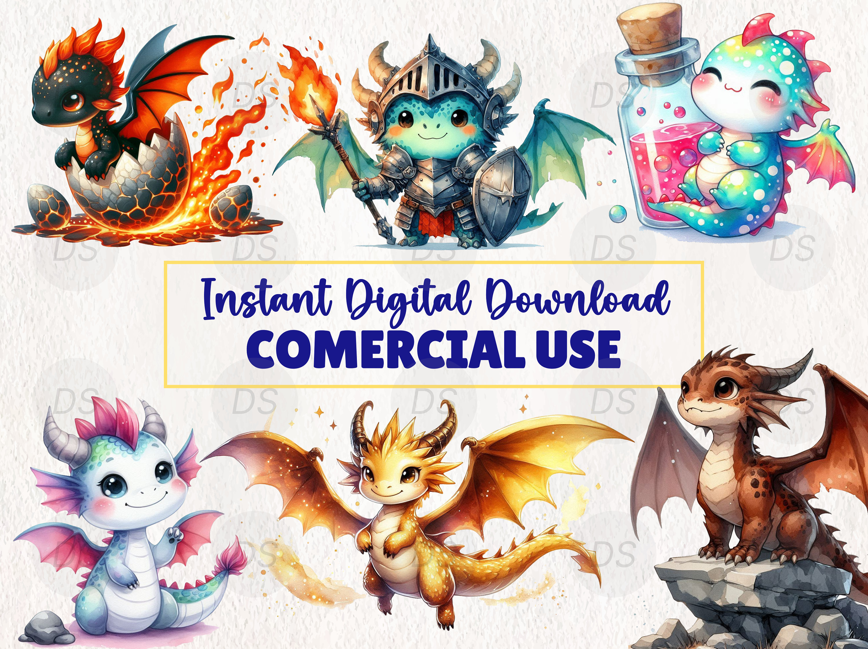 Watercolor Dragons Clipart – 40 PNG Set - Etsy