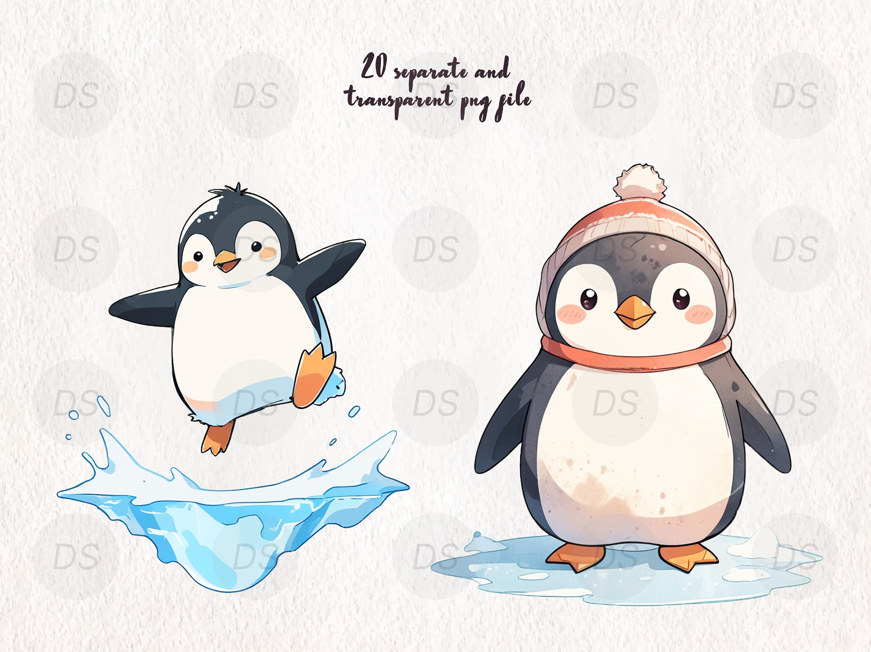 Watercolor Penguin Clipart | Adorable Hand-painted Digital ...
