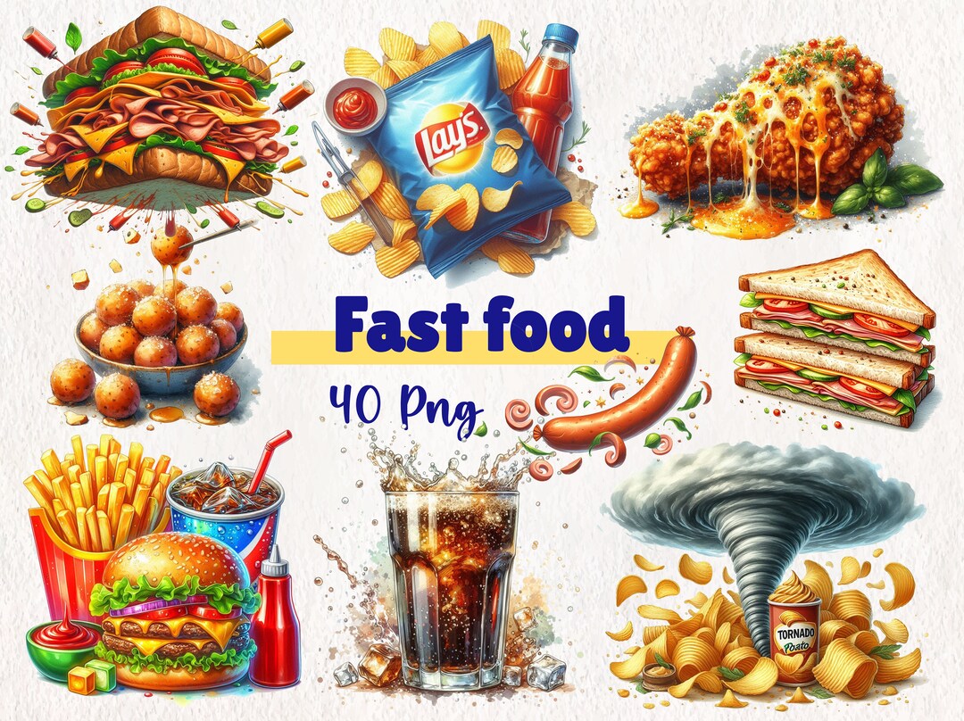 Watercolor Fast Food Clipart | Delicious Digital Art for Crafts, Menus ...