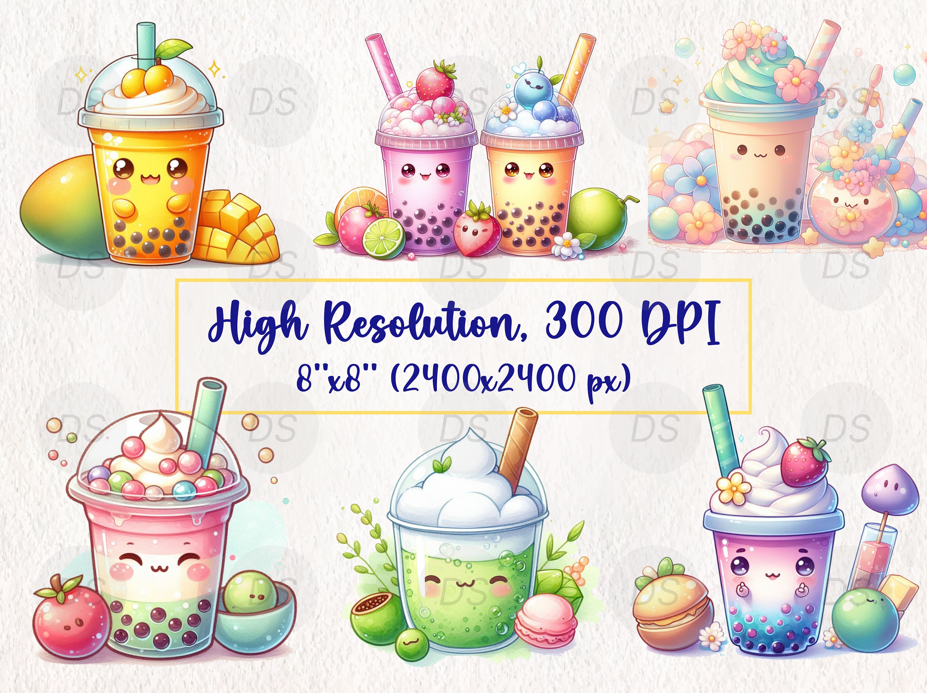 Watercolor Cute Bubble Tea Clipart | Commercial Use PNG Files | DIY ...