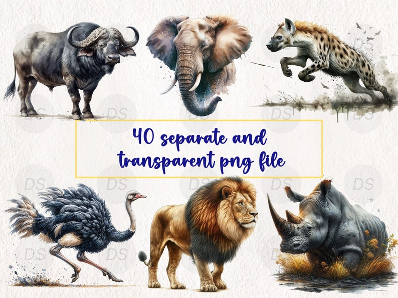 Watercolor African Animals Clipart | 40 PNG Instant Download| Perfect ...