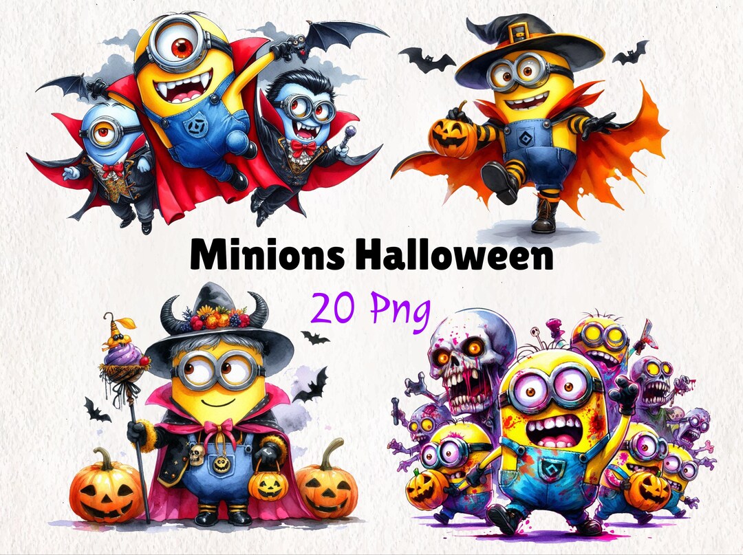 Watercolor Minions Halloween Clipart | Cute Minions Spooky Adventures ...