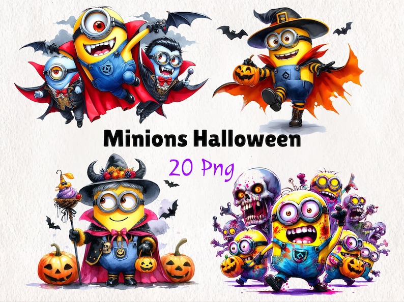 Watercolor Minions Halloween Clipart | Cute Minions Spooky Adventures ...