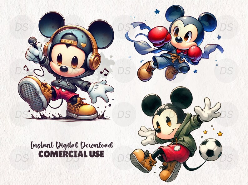Watercolor Mickey Mouse Clipart | Cute Mickey Mouse Illustrations ...