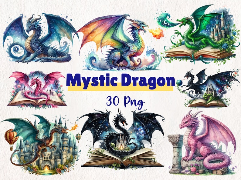 Watercolor Mystic Dragon Clipart | Magical Fantasy Art | Mystical ...