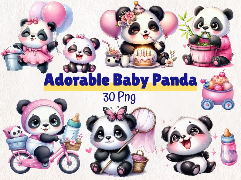 Watercolor Adorable Baby Panda Clipart | Cute Animal Illustrations for ...