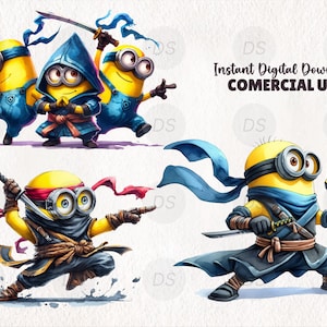 Watercolor Minion Ninja Clipart | Cute Ninja Characters, Digital ...