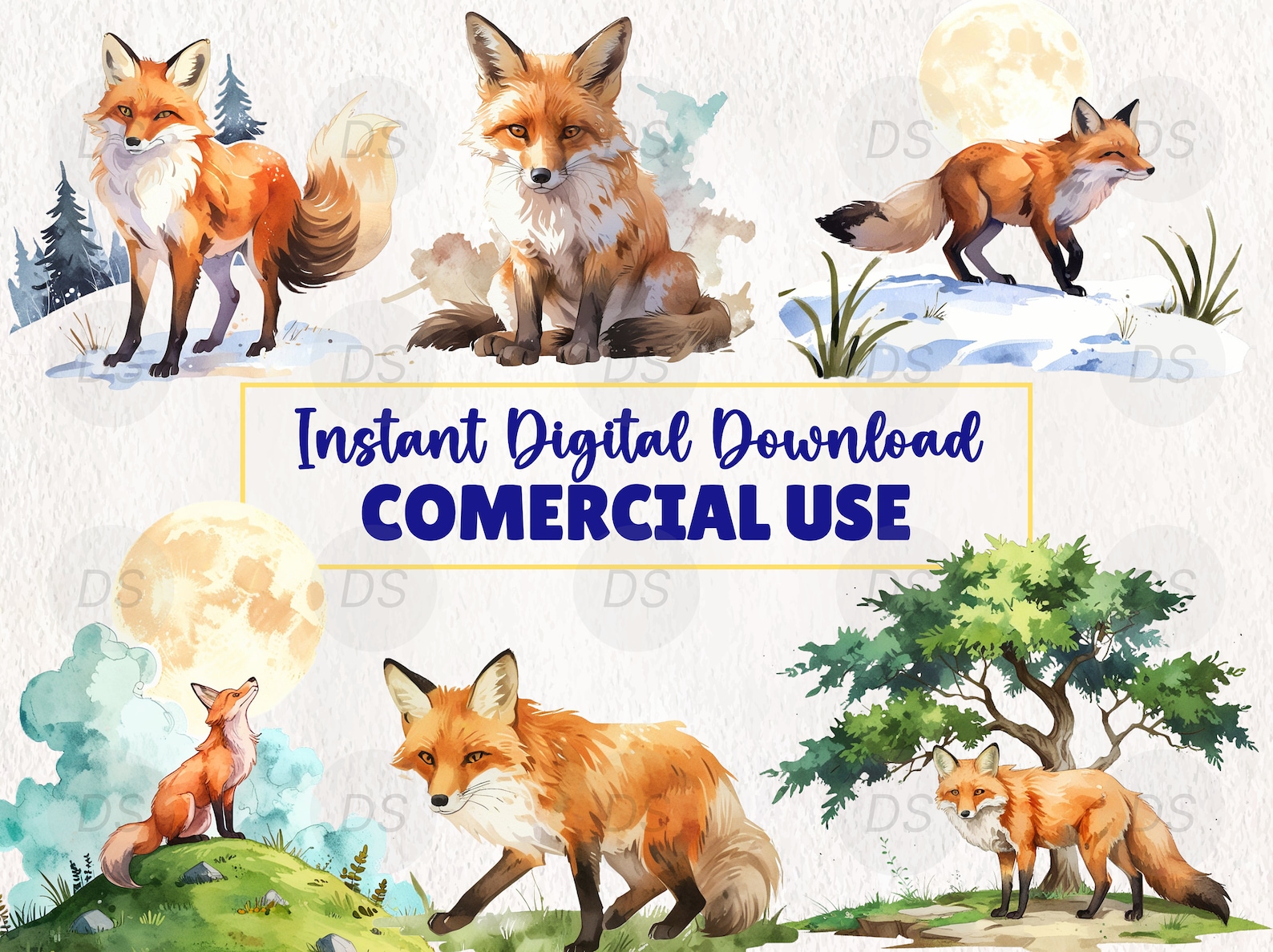 Watercolor Fox Clipart | Cute Woodland Animal Illustrations ...