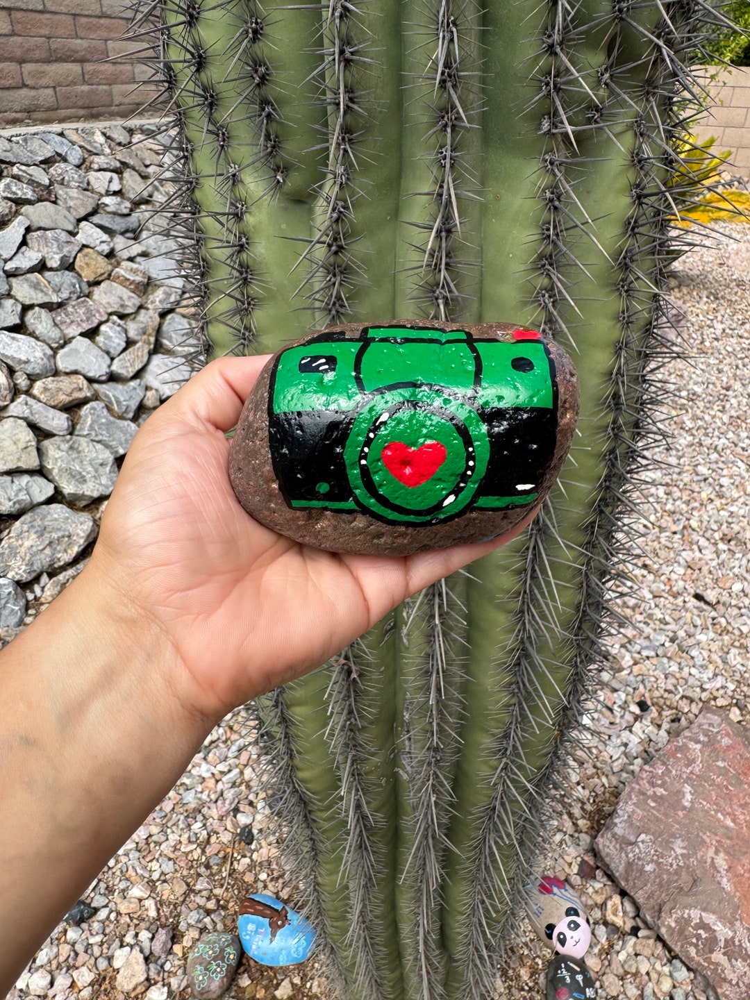 Custom Painted Rock Art, Snap a Picture! Photography, Green Camera Gift, Selfie - Etsy