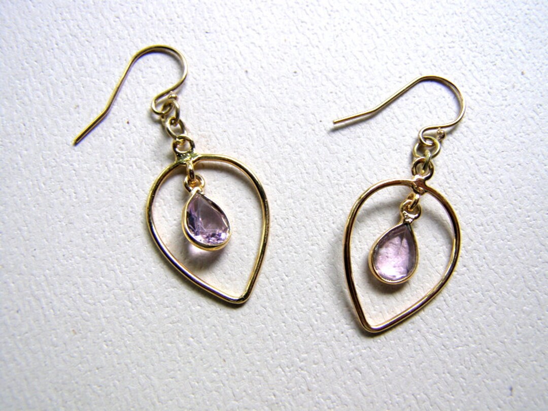 Morganite Gold Inverted Teardrop Earrings, Lavender Pale Pink Gemstone ...