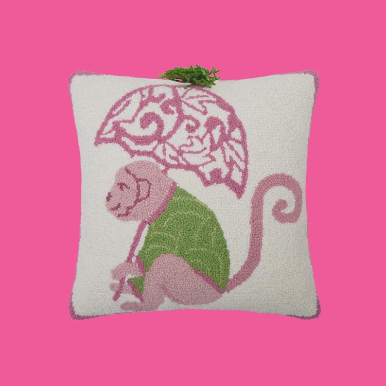Pink Chinoiserie Hook Pillow: Staffordshire Dog, Ginger Jar, Topiary ...