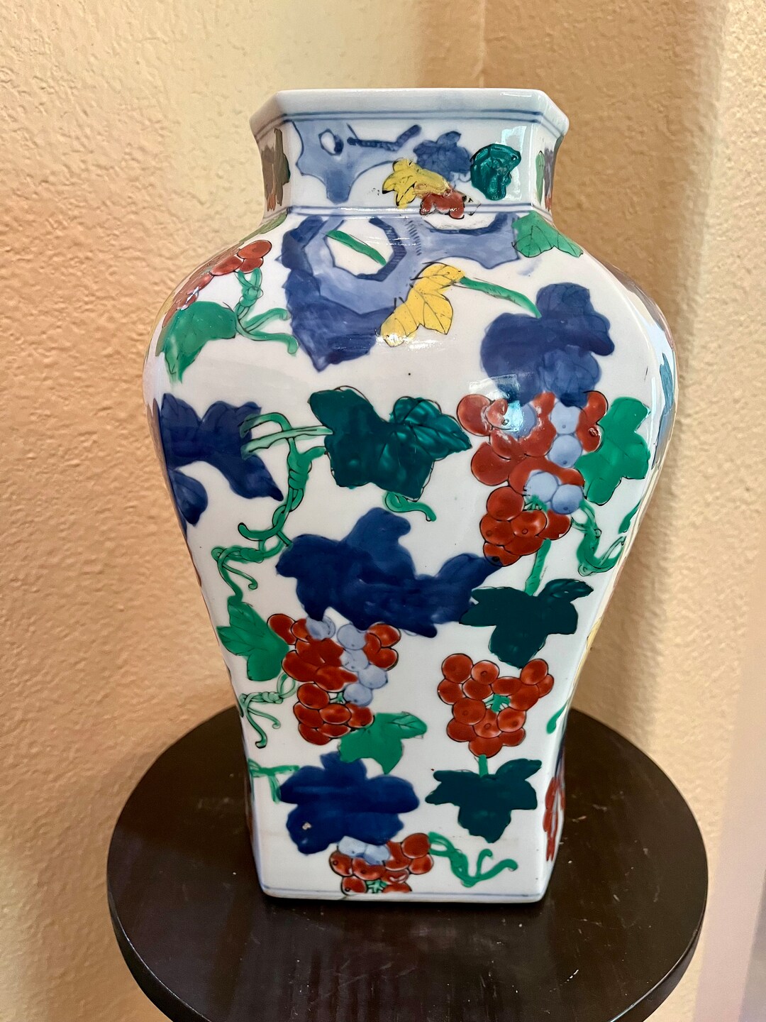 11" Chinese 4 Characters Marked Grape Fruit Pattern Hexagonal Vase - Etsy