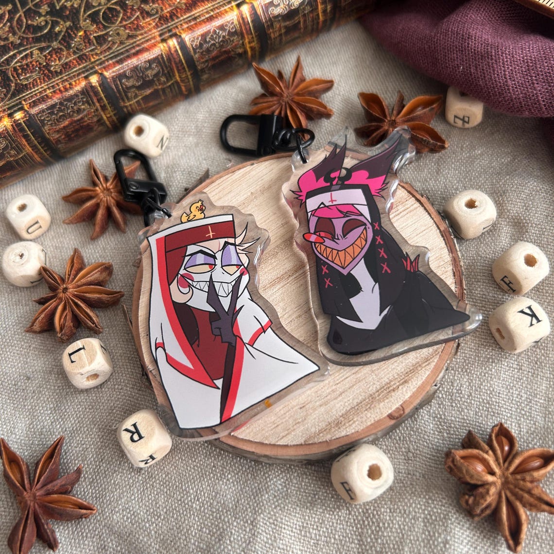 IN STOCK: Lucifer and Alastor Radioapple Nun Hazbin Hotel Keychains - Etsy
