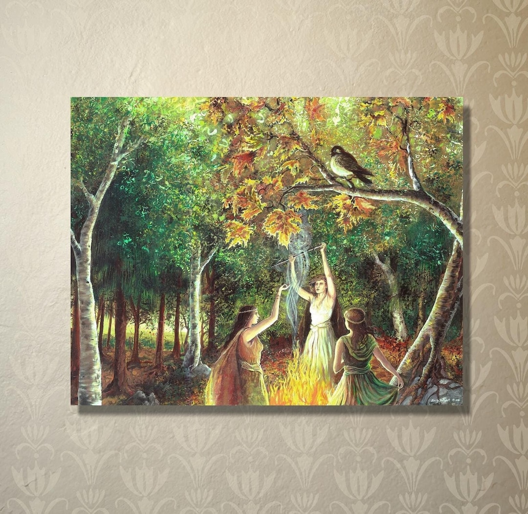 The Coven Art Print: Mystical Goddess Ritual in Autumn Forest (20x24 ...