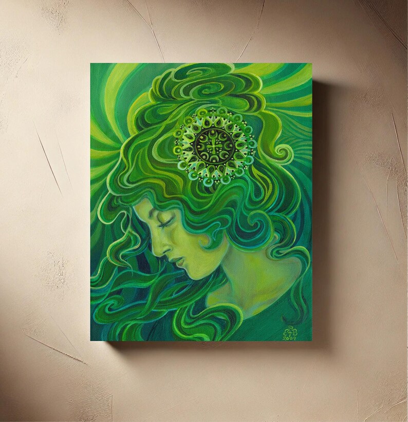 Gaia Art Nouveau Print: Green Goddess Bohemian Decor (20x24) - Etsy