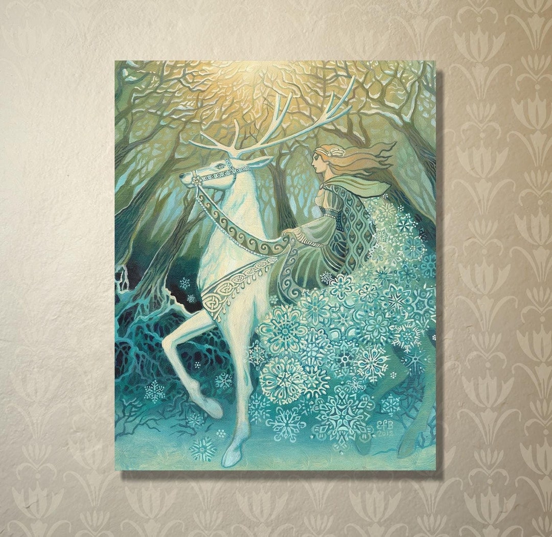 Snow Queen Art Print: Winter Goddess, Magical Stag, Norse Mythology ...