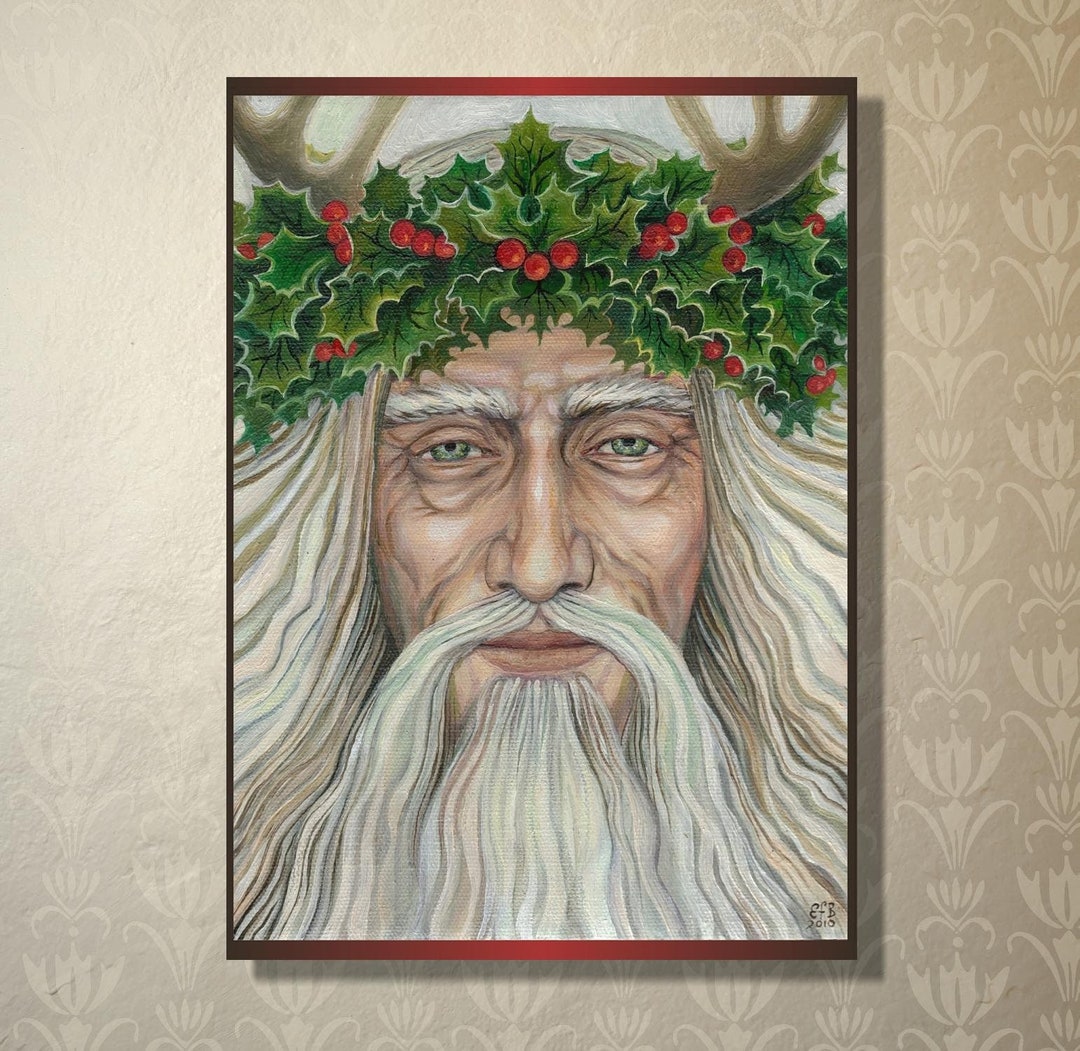 Holly King ACEO Mini Art Print – Pagan Yule Art, Celtic Winter Solstice ...