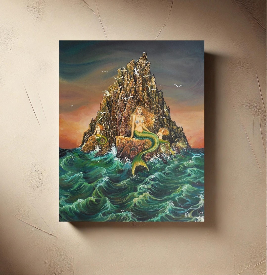 The Mermaids 16x20 Art Print on Canvas - Mystical Ocean Goddess Wall ...