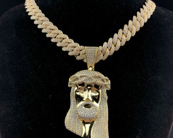 Big Clear Jesus Piece Pendant & Chain - Etsy