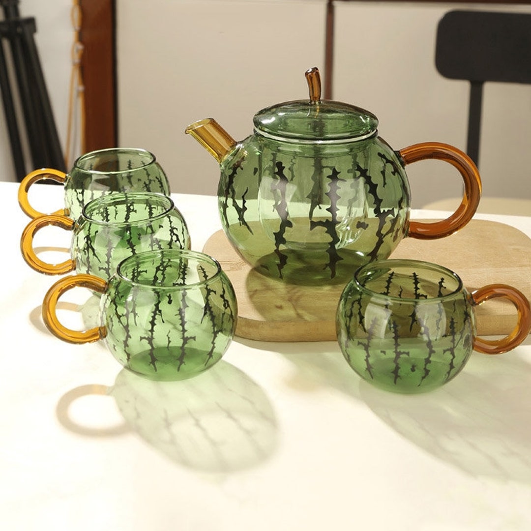 Creative Watermelon Shape Glass Teapot Set, Glass Teapot With Infuser ...