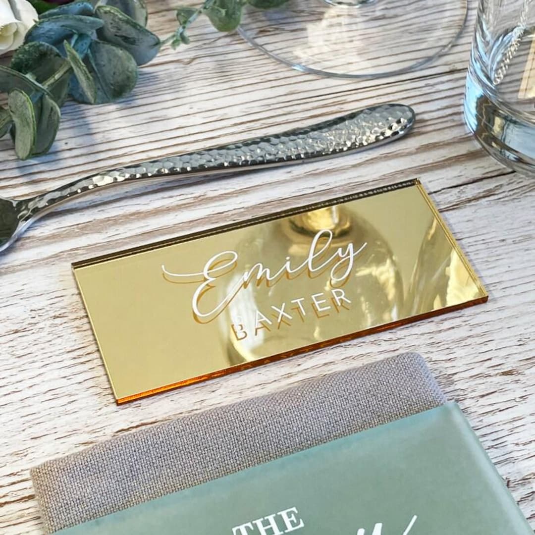Personalised Acrylic Wedding Party Place Names - Gold Mirror Wedding ...