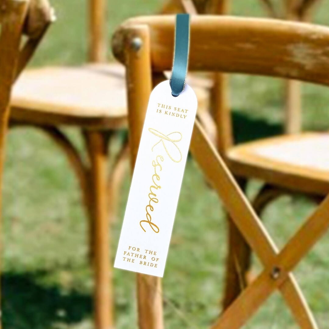 Reserved Seat Sign, Foiled Personalised Wedding Seat Reservation Tag ...
